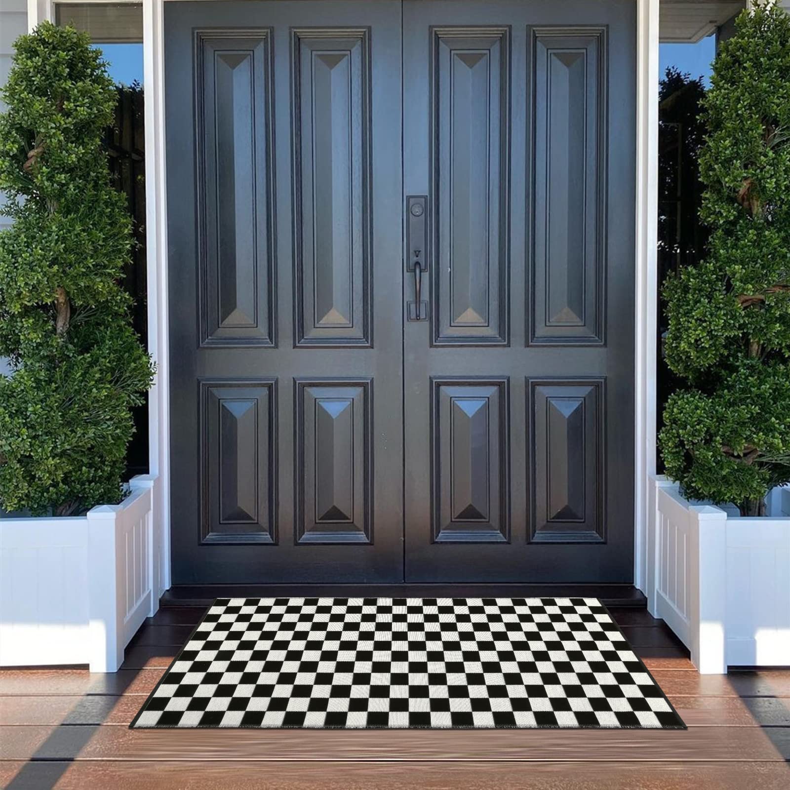 Seavish Checkered Rug, 2x4 Ft Moroccan Checkerboard Rug Black and White Outdoor Washable Runner Rug Cotton Woven Area Rugs Reversible Floor Mat for Front Door Bedroom Entryway Hallway Entryway