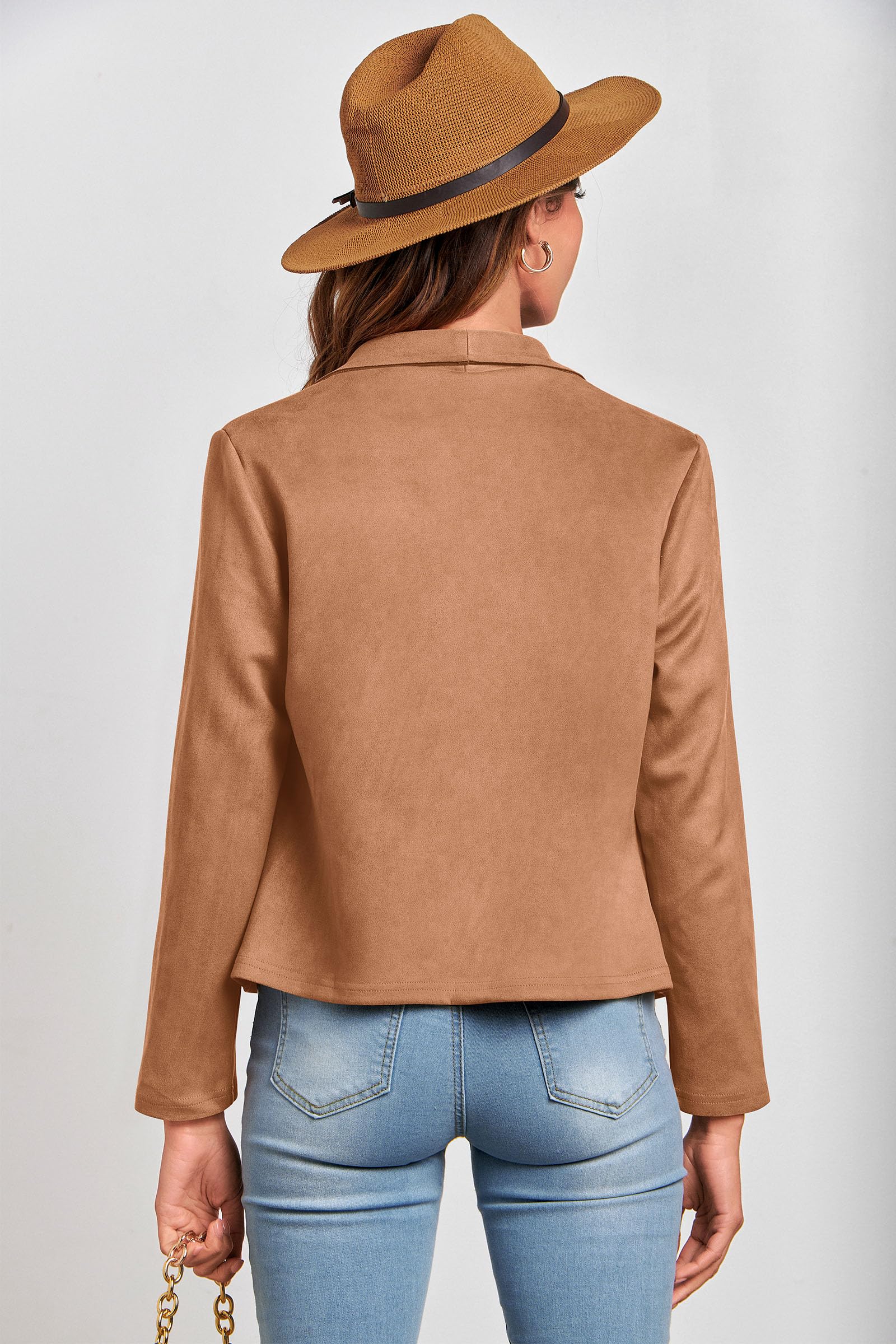 PRETTYGARDEN Women's Faux Suede Jackets 2025 Spring Fall Clothes Long Sleeve Open Front Cropped Coat Outwear (Camel,Small)