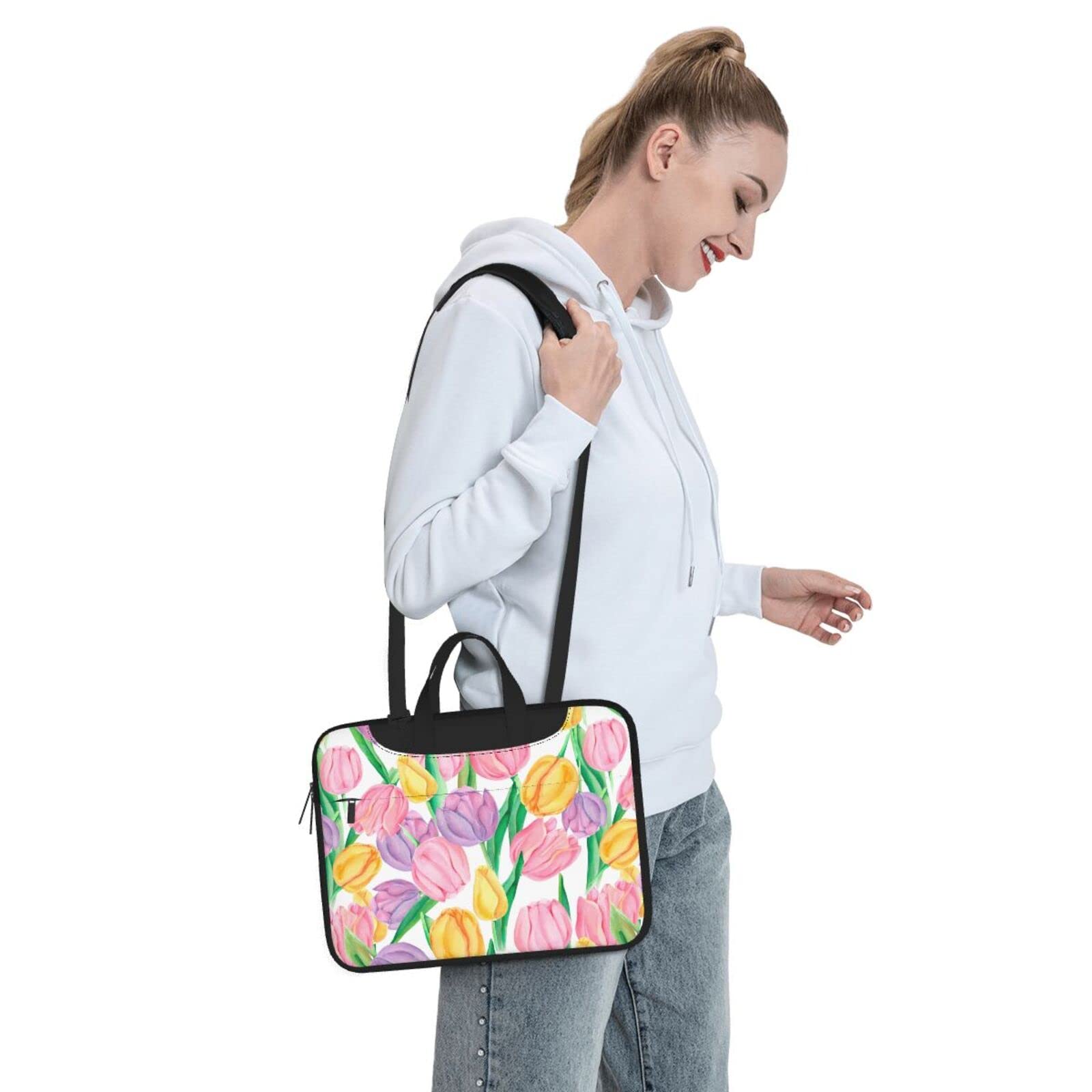 Laptop Bag Laptop Case 14 Inch Computer Bags Colorful Tulips Floral Printed Padded Sleeve Cover for Women Men