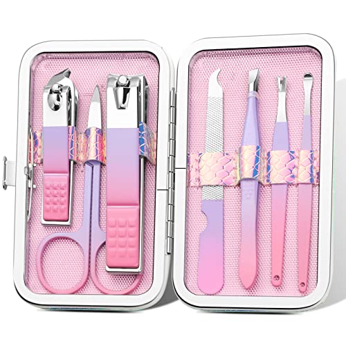 Nail Clippers Set, Manicure Set Professional Men Women Grooming Set 8 in 1 Stainless Steel Nail Care Tools with Mini Luxurious Travel Case Gifts for Business Familly Friend