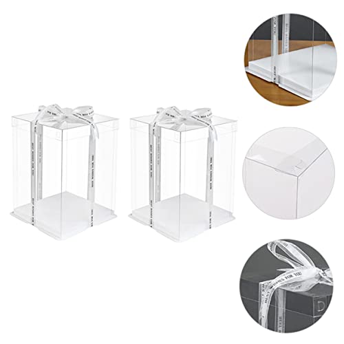 GARVALON 2pcs 3 1 cake box square Cake Carriers clear container with lid Transparent Cake cupcake holder with lid Disposable Cake Containers Carriers baby white gift box the pet Storage Box