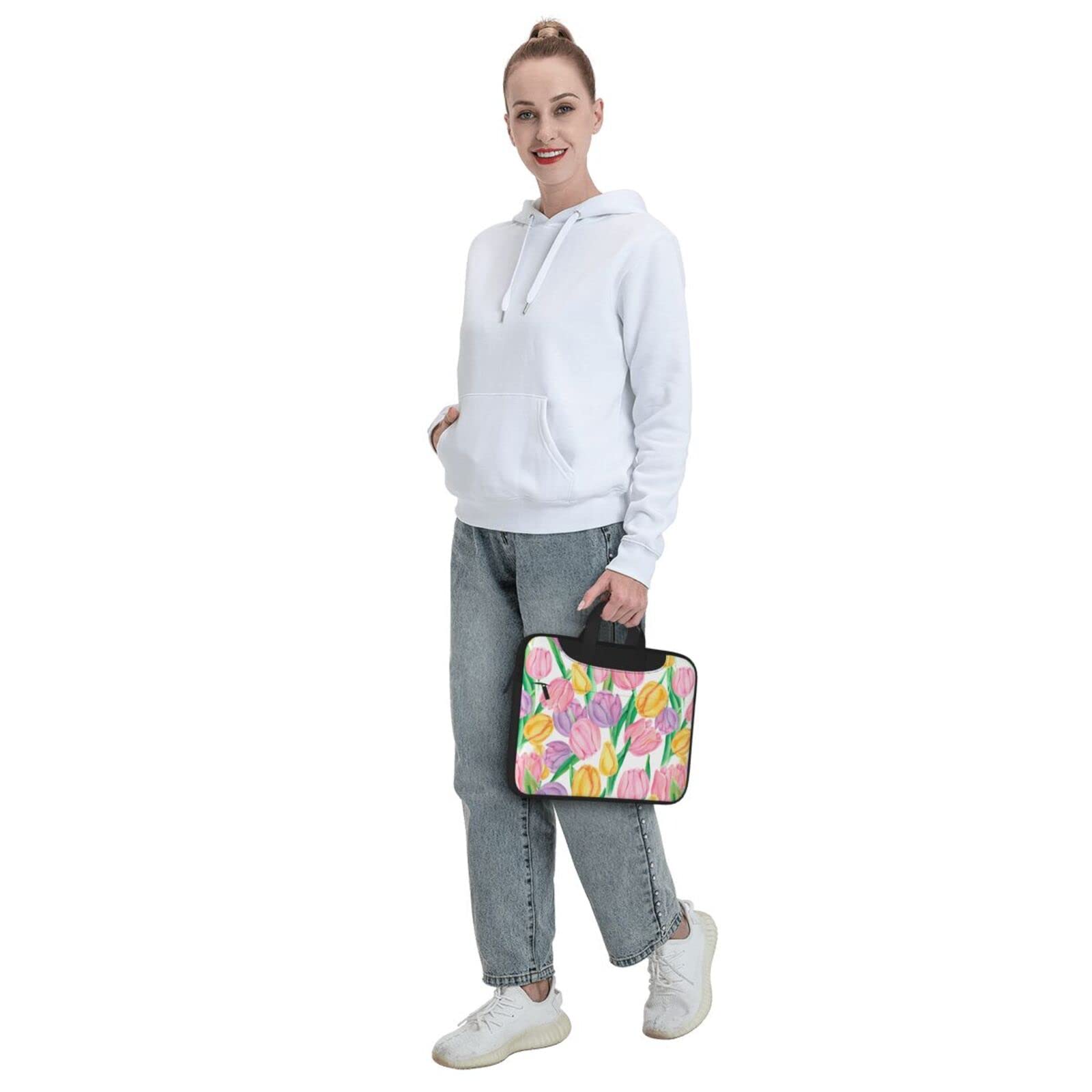 Laptop Bag Laptop Case 14 Inch Computer Bags Colorful Tulips Floral Printed Padded Sleeve Cover for Women Men