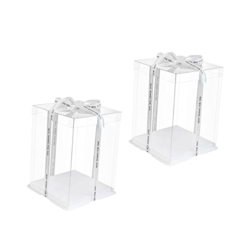 GARVALON 2pcs 3 1 cake box square Cake Carriers clear container with lid Transparent Cake cupcake holder with lid Disposable Cake Containers Carriers baby white gift box the pet Storage Box