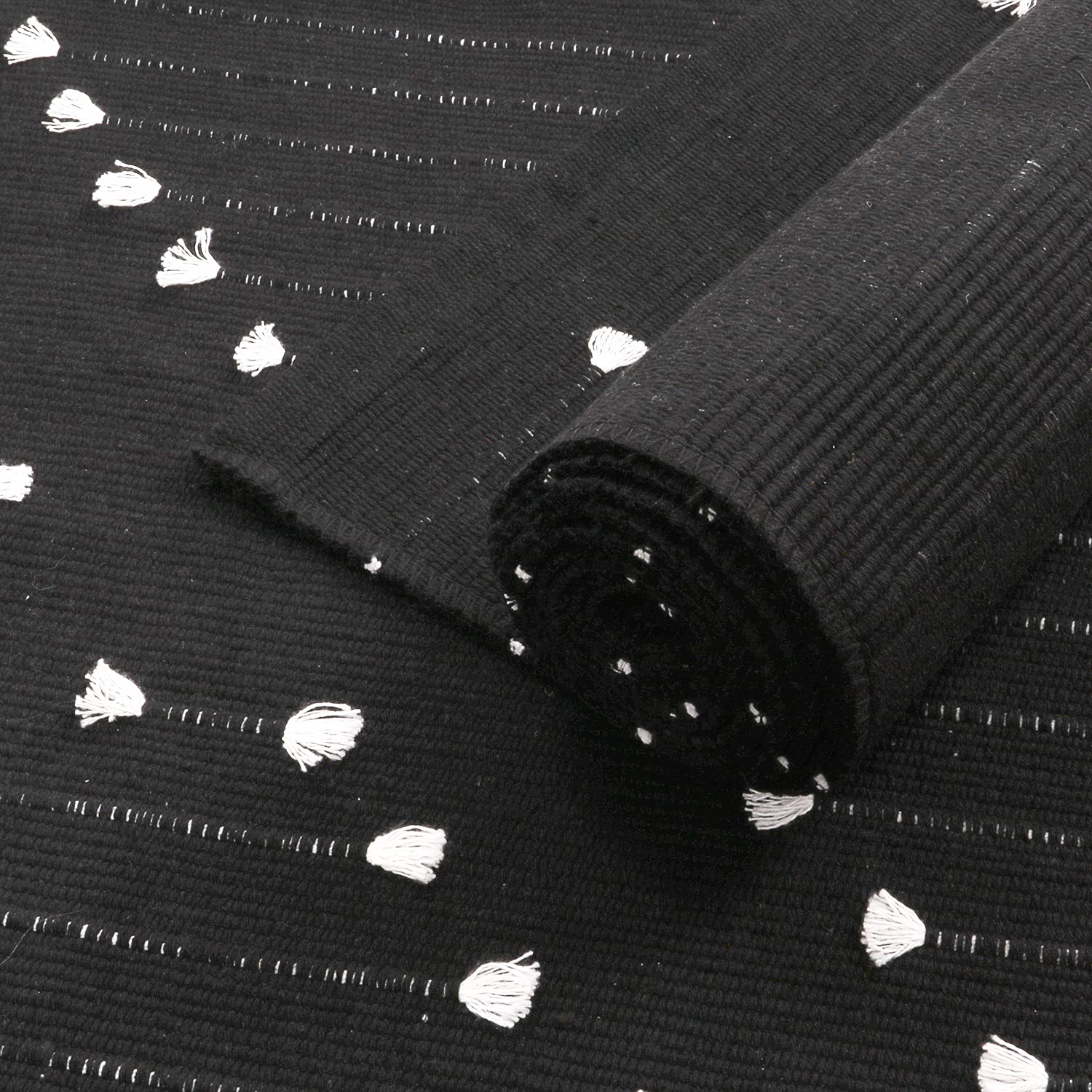 HAOCOO Moroccan Washable Runner Rug, 2’x6’ Modern Geometric Hallway Runner Rug,Woven Cotton Diamond Kitchen Runner Rug Floor Carpet Black Area Rugs for Entryway Bedroom Laundry Room Living Room