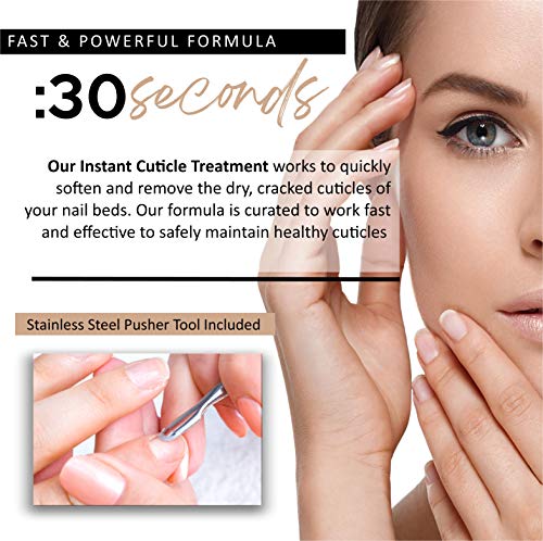 Elavae Instant Cuticle Remover 2 OZ. Gel Cream and Stainless Steel Cuticle Pusher Tool. Works as a Cuticle Softener and Remover Without a Cuticle Trimmer or Nipper. Easy Home Manicures and Pedicures.