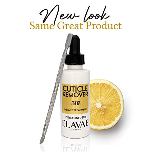 Elavae Instant Cuticle Remover 2 OZ. Gel Cream and Stainless Steel Cuticle Pusher Tool. Works as a Cuticle Softener and Remover Without a Cuticle Trimmer or Nipper. Easy Home Manicures and Pedicures.