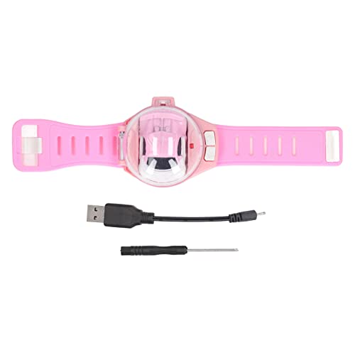 CUTULAMO Mini Watch RC Car Toy, 2.4G Independent Signal Watch RC Car Toy Dust Cover USB Cable for Outdoor(Pink Type 1)