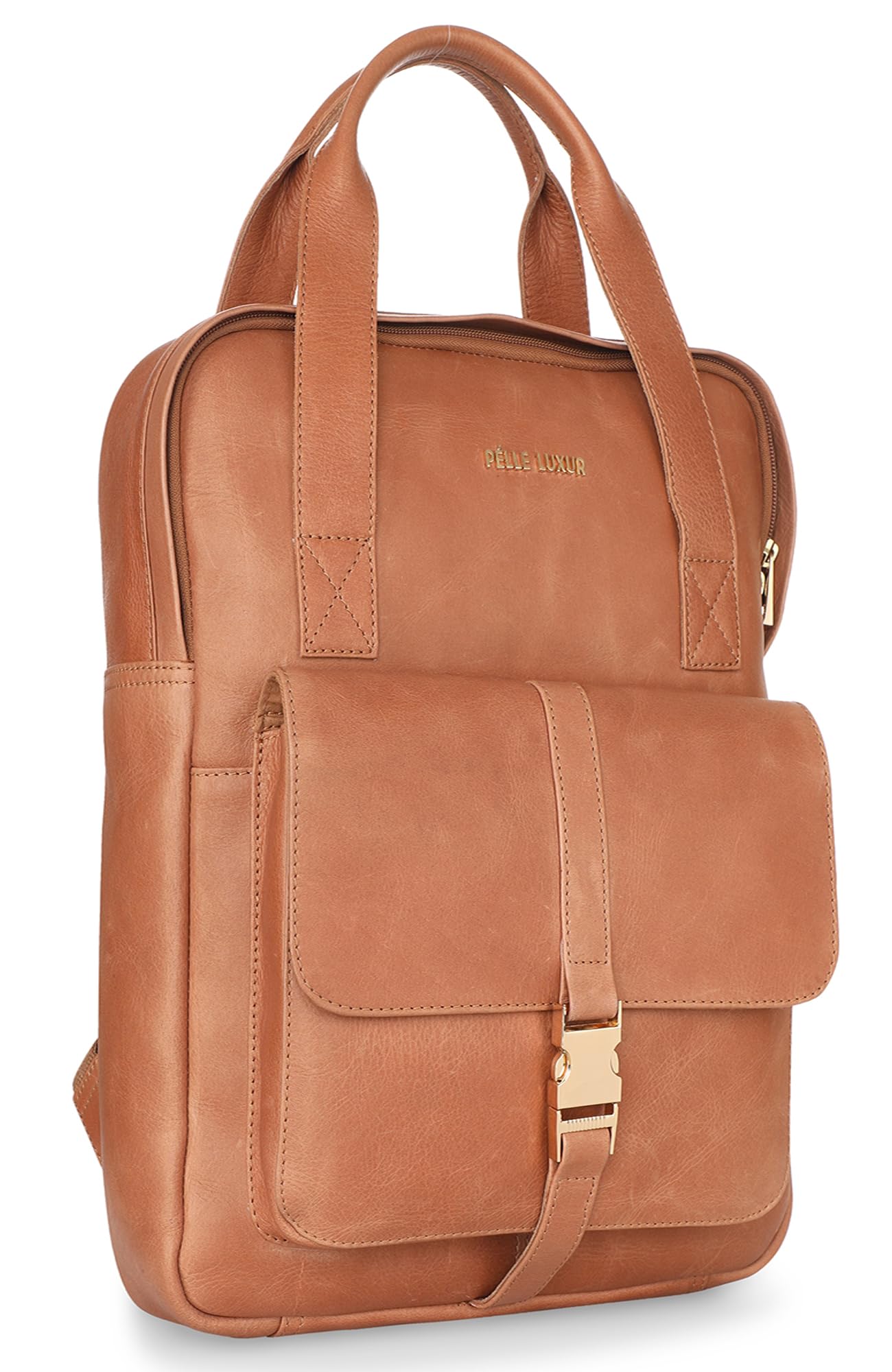 Pelle Luxur Women Leather Zipper Closure Travel Backpack for Laptop Handbag Purse