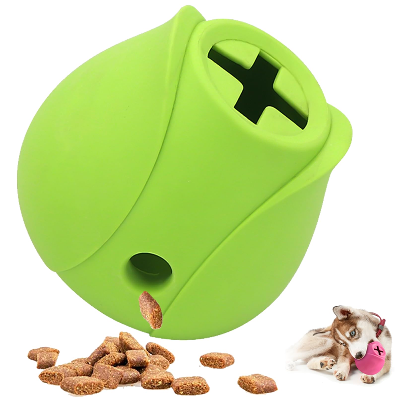 Dxmnoly Dog Treat Ball Food Dispensing Toys, Soft Rubber Chewers Treats Stuffable Dog Toys, Tumbler Leaking Ball Dog Toys for Teeth Cleaning and Food Leakage for Small Medium Large Dogs