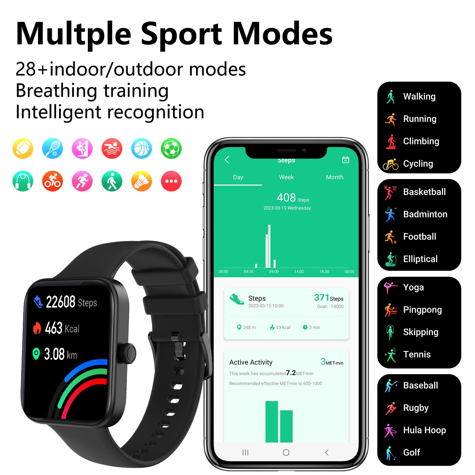 Azgqswr Boost Your Productivity with Our Innovative Smart Watch for Android iPhone - Bluetooth Call, IP68 Waterproof, and 60+ Sports Modes