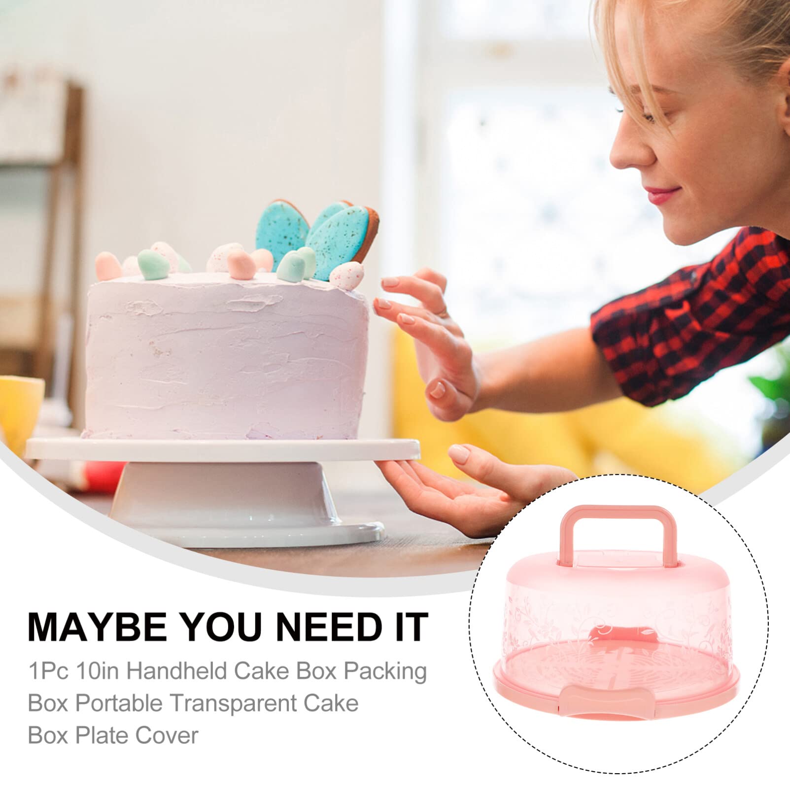 Cabilock Cake Stand Round Cake Carrier with Handle Dome Lids Dessert Carrier Handy Cupcake Holder Tray Clear Plastic Cake Pie Container Cake Box Serving Tray (Pink) Cake Holder