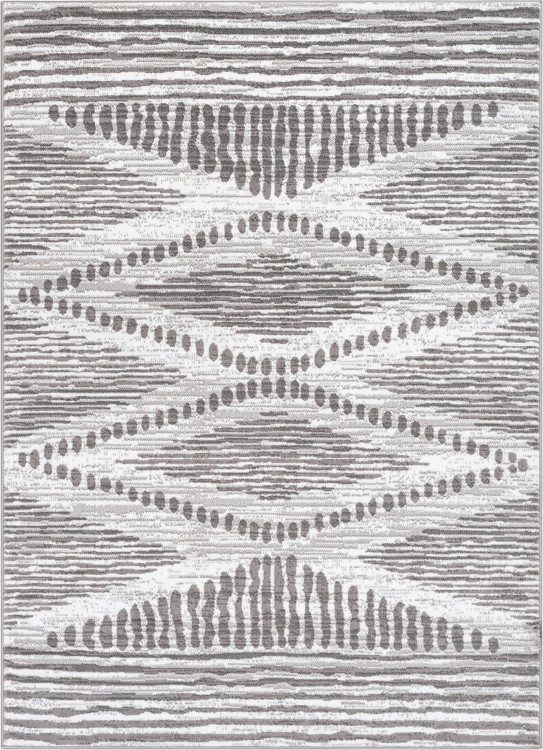 Well Woven Axasta Ivory Grey Diamond Medallion Tribal Area Rug 5x7 (5'3" x 7'3")