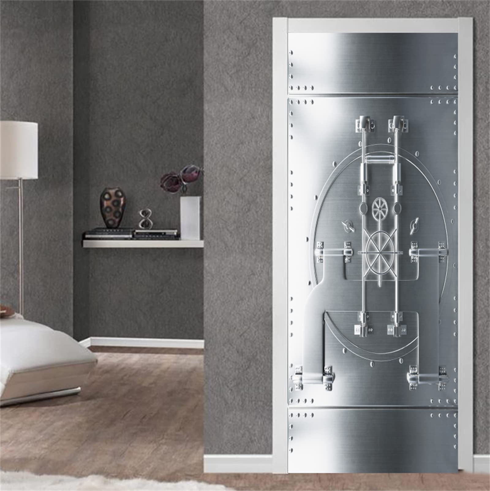 artfanke 3D Door Sticker Peel and Stick Bank Vault Door Metal- self-Adhesive Murals Wallpaper Decal for Bedroom Decor 30.3"x78.7"(2 Sheets/Set)