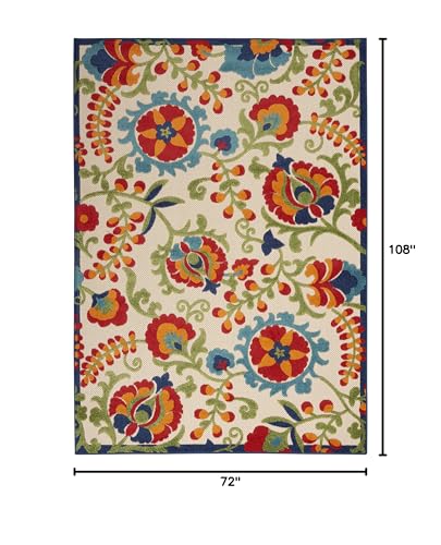 Nourison Aloha Indoor/Outdoor Multicolor 6' x 9' Area Rug, Easy Cleaning, Non Shedding, Bed Room, Living Room, Dining Room, Backyard, Deck, Patio (6x9)