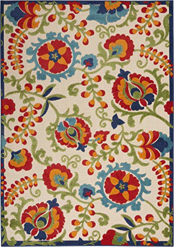 Nourison Aloha Indoor/Outdoor Multicolor 6' x 9' Area Rug, Easy Cleaning, Non Shedding, Bed Room, Living Room, Dining Room, Backyard, Deck, Patio (6x9)