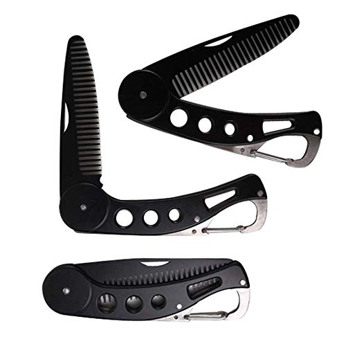 Stainless Steel Folding Beard Comb, Portable Multifunction Anti Static Fine to Medium Metal Hair Comb for Men Grooming, Combing Hair, Beard, and Mustache Styling