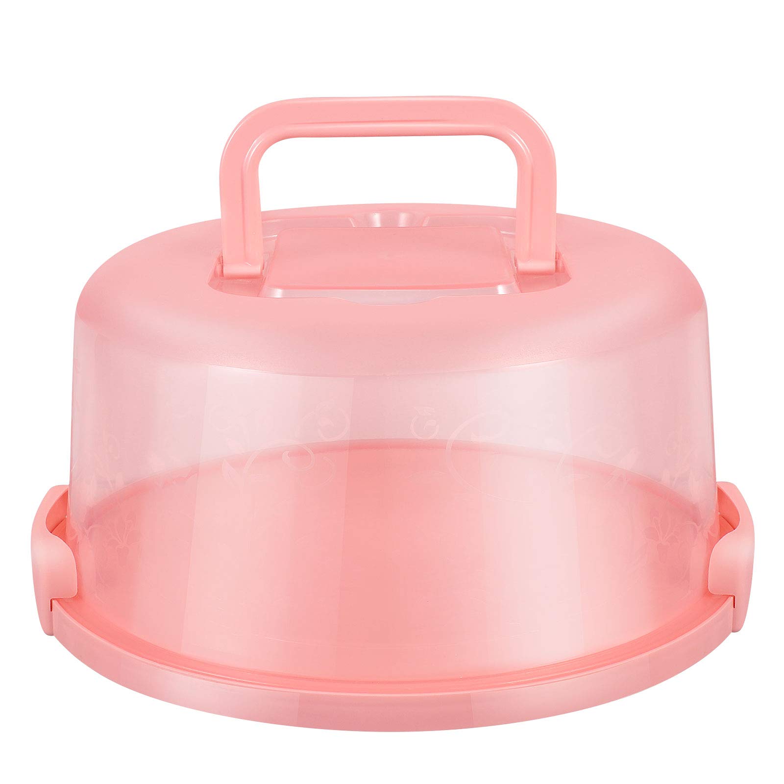 Cabilock Cake Stand Round Cake Carrier with Handle Dome Lids Dessert Carrier Handy Cupcake Holder Tray Clear Plastic Cake Pie Container Cake Box Serving Tray (Pink) Cake Holder
