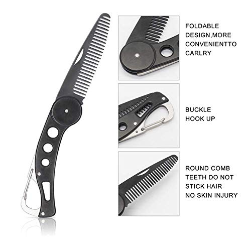 Stainless Steel Folding Beard Comb, Portable Multifunction Anti Static Fine to Medium Metal Hair Comb for Men Grooming, Combing Hair, Beard, and Mustache Styling