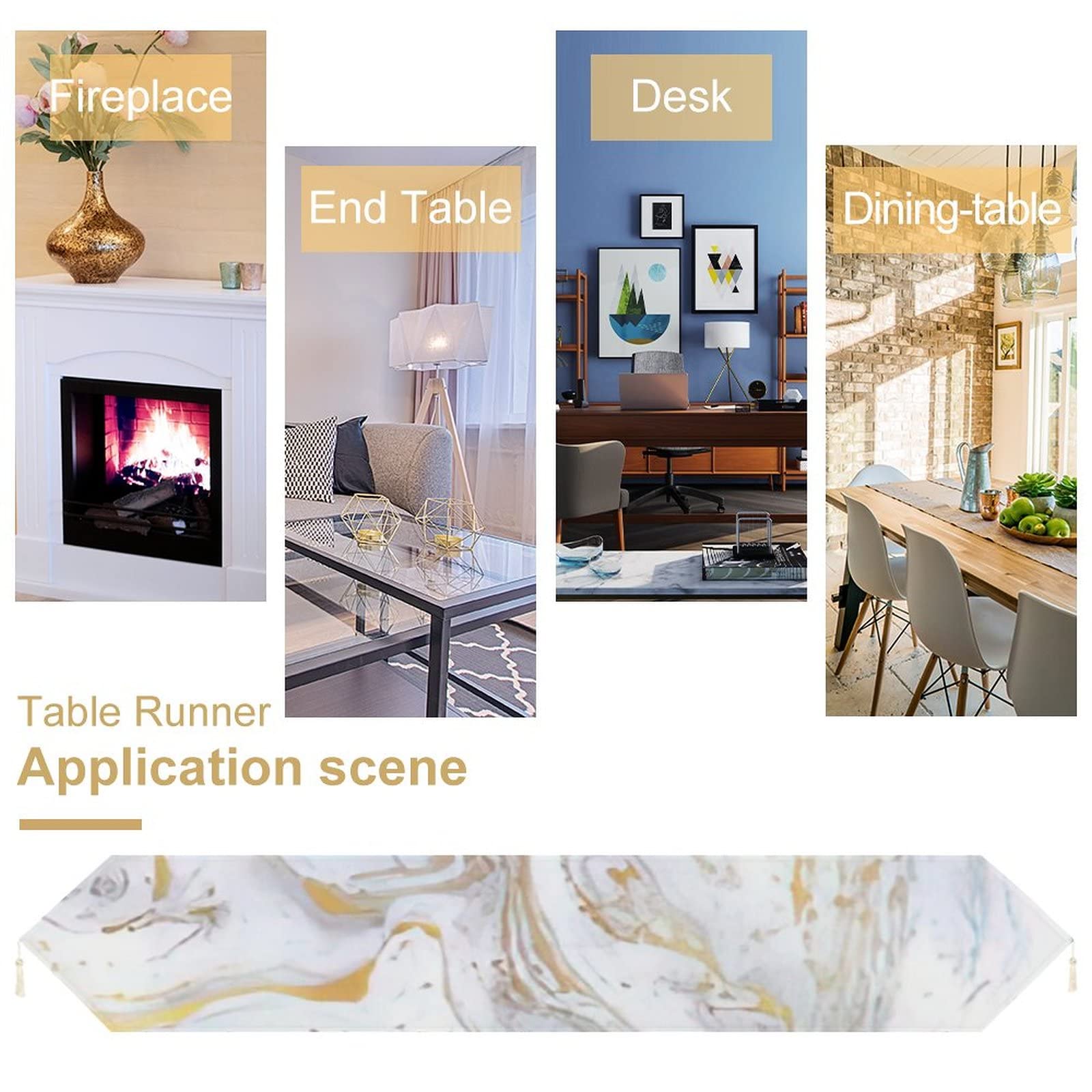 White Gold Flowing Marble Table Runner Spring Summer Table Runners Dresser Scarf for Home Party Holiday Kitchen Dining Table Decor 70x13 INCH