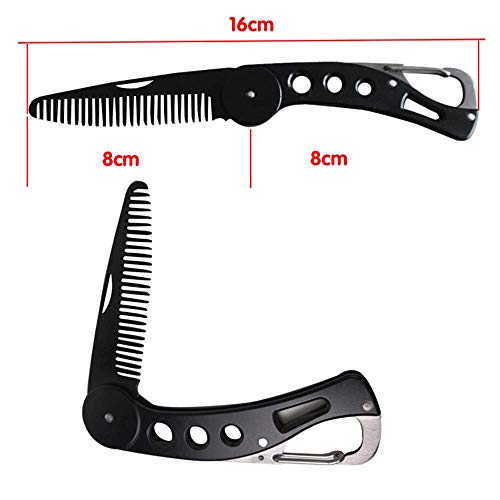 Stainless Steel Folding Beard Comb, Portable Multifunction Anti Static Fine to Medium Metal Hair Comb for Men Grooming, Combing Hair, Beard, and Mustache Styling