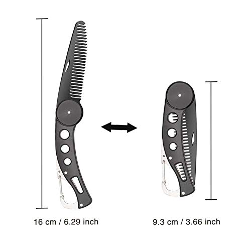 Stainless Steel Folding Beard Comb, Portable Multifunction Anti Static Fine to Medium Metal Hair Comb for Men Grooming, Combing Hair, Beard, and Mustache Styling