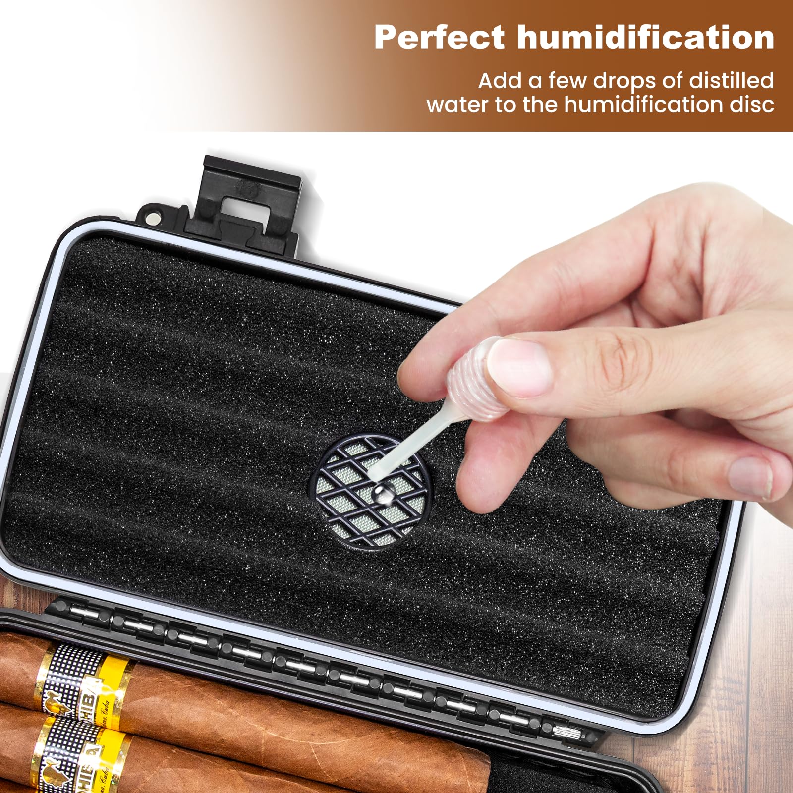 Flauno Travel Cigar Humidor Case - Portable Cigar Box kit with Humidifier Disc, Cigar Cutter, Cigar Punch, Cigar Holder & Dropper, Waterproof, Crushproof, Airtight (Holds up to 10 Cigars)