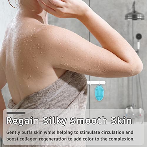 FREATECH Exfoliating Silicone Body Scrubber with Built-in Loop Handle, Dual-sided Bath Shower Body Brush for Deep Cleansing and Massage, Easy to Hold and Hang, Hygienic and Long-lasting, Light Blue