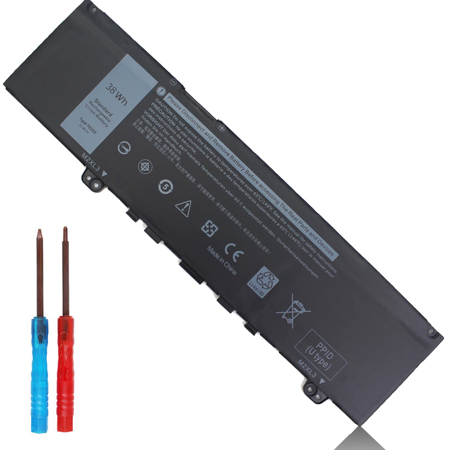 38Wh F62G0 Laptop Battery Replacement for Dell Inspiron 13 7000 7373 7386 2 in 1 7370 7380 5370 P91G P83G P87G P91G001 P83G001 P83G002 P87G001 F62GO RPJC3 39DY5 039DY5 0RPJC3 Vostro 5370 11.4V 3-Cell