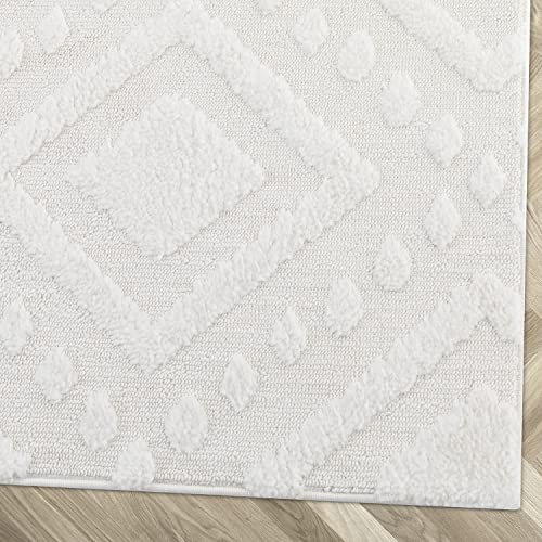 Antep Rugs Palafito 5x7 Diamond Geometric High-Low Pile Shag Textured Indoor Area Rug, White, 5'3" x 7'6"