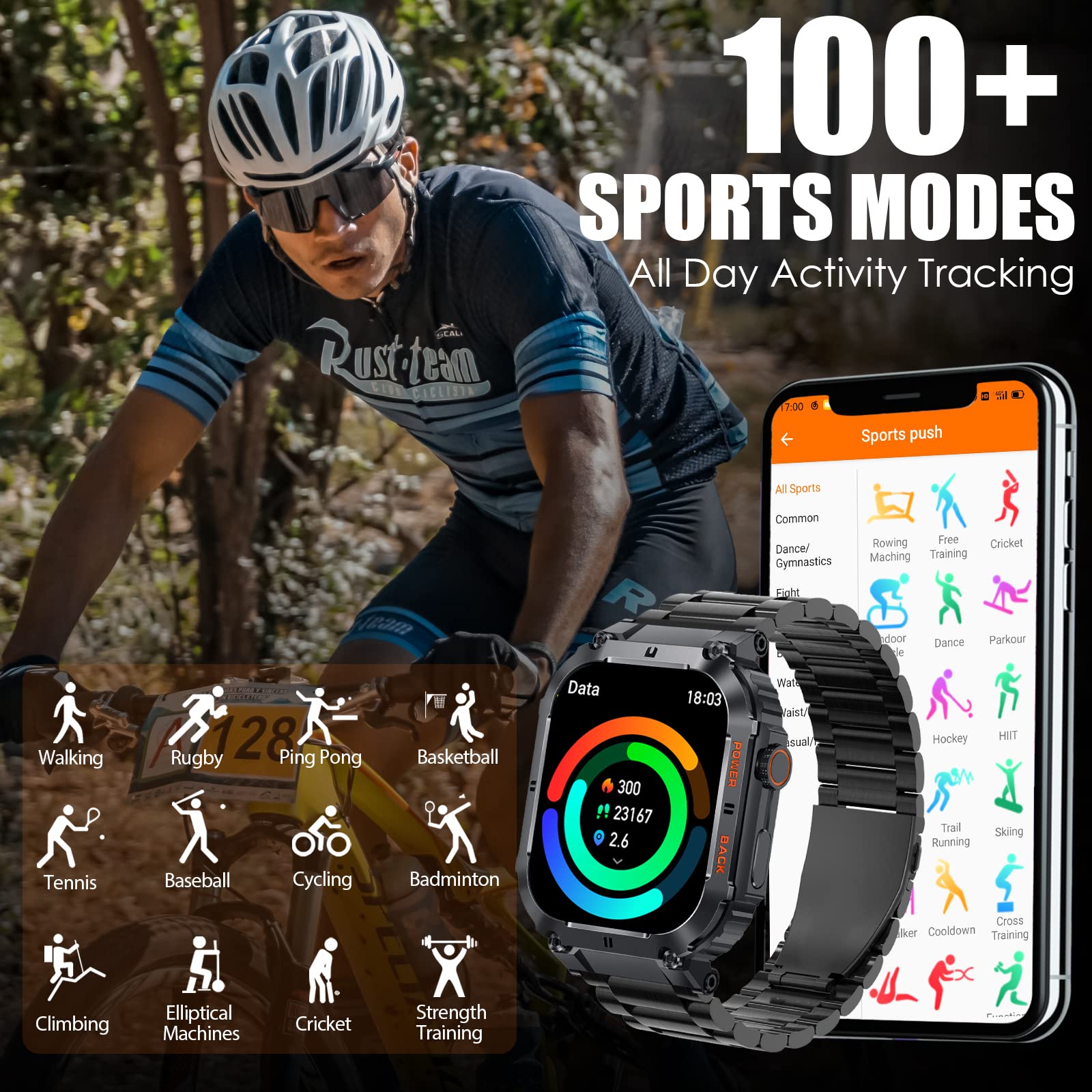 EIGIIS Military Smart Watches for Men 1.96” HD Big Screen Rugged Smart Watch (Answer/Dial Calls) Outdoor Tactical Sports Watch Fitness Tracker Smartwatch for iPhone Compatible with Android Phones