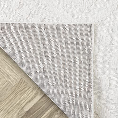 Antep Rugs Palafito 5x7 Diamond Geometric High-Low Pile Shag Textured Indoor Area Rug, White, 5'3" x 7'6"