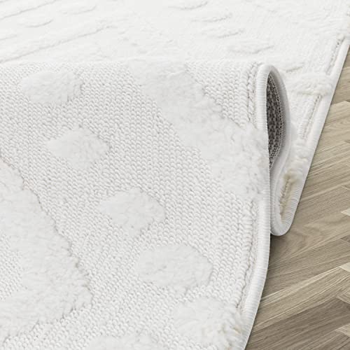 Antep Rugs Palafito 5x7 Diamond Geometric High-Low Pile Shag Textured Indoor Area Rug, White, 5'3" x 7'6"