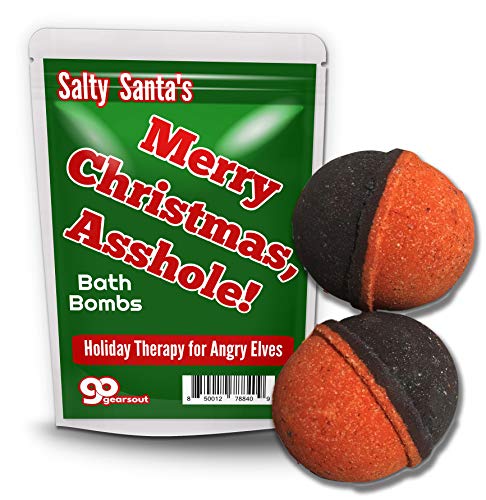 Merry Christmas Asshole Bath Bombs - XL Black and Red Fizzers for Adults - Handcrafted, Black Cherry Scent, Made in America, 2 Count