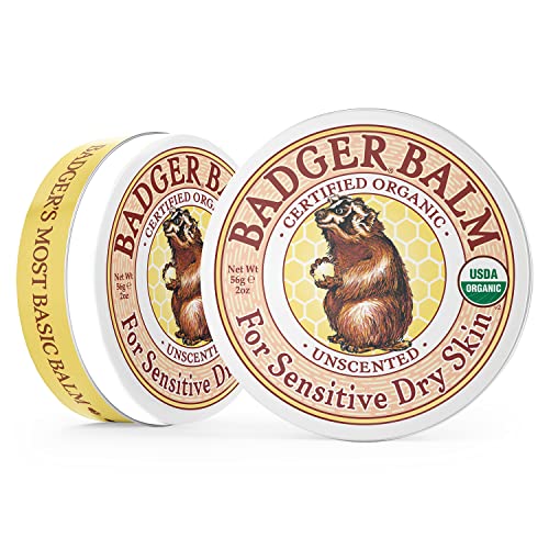 Badger - Unscented Dry Skin Balm, Sensitive Skin Balm, Moisturizing Balm for Dry Cracked Skin, Unscented Balm, Skin Moisturizer Balm, 2 oz