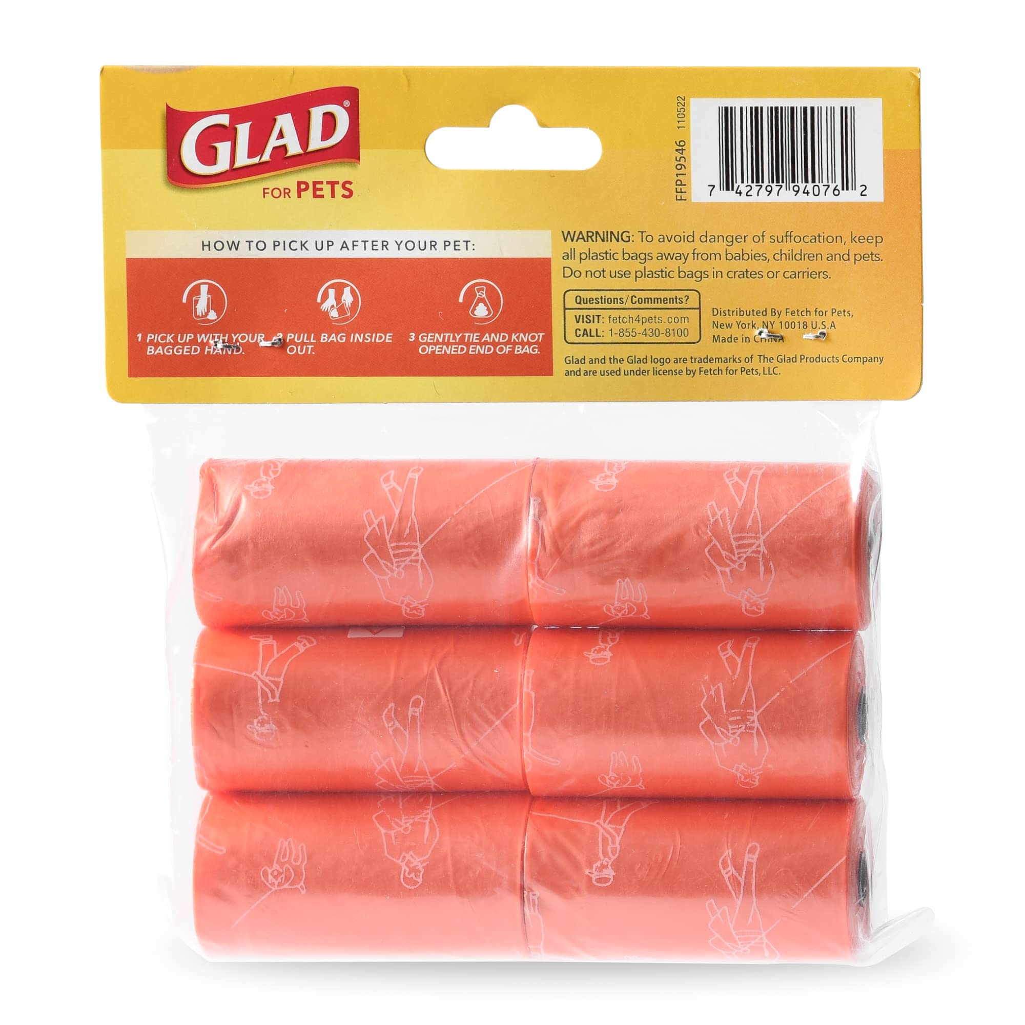Glad for Pets Large Dog Waste Bags, Scented, Tear-Resistant, 6 Rolls | Heavy Duty Poop Bags for Fast and Easy Waste Cleanup | 6 Rolls, 90 Bags Total