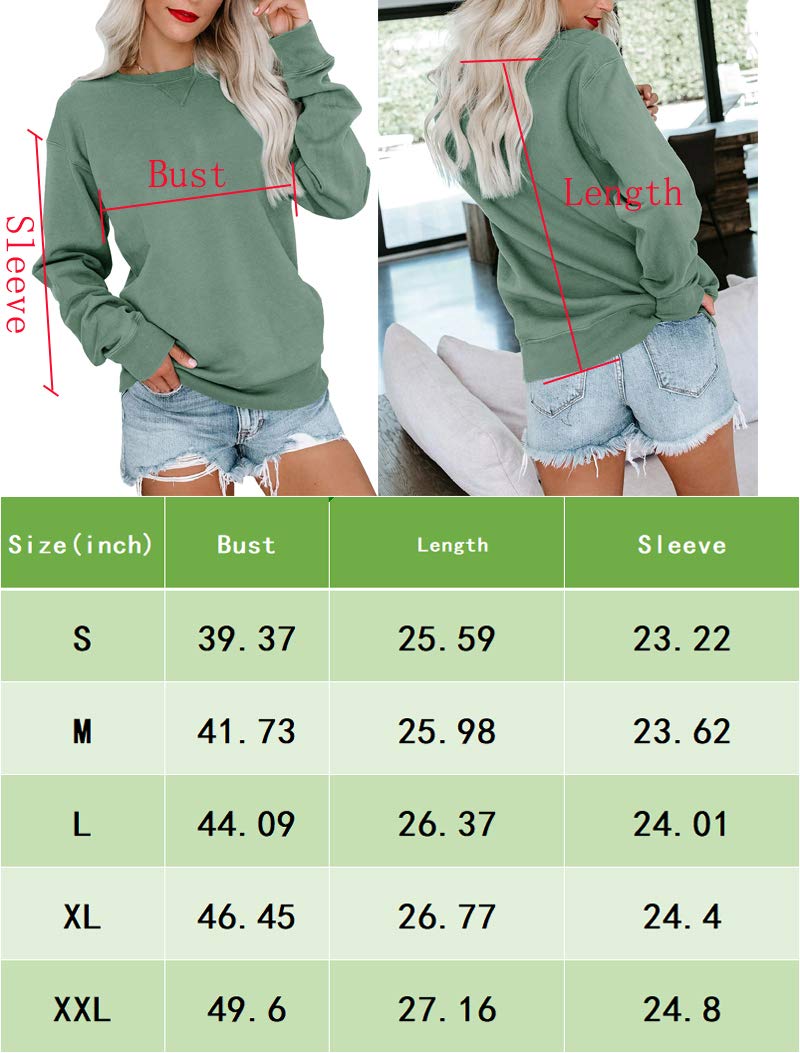 Bingerlily Womens Casual Long Sleeve Sweatshirt Crew Neck Cute Pullover Relaxed Fit Tops (Green,Small)