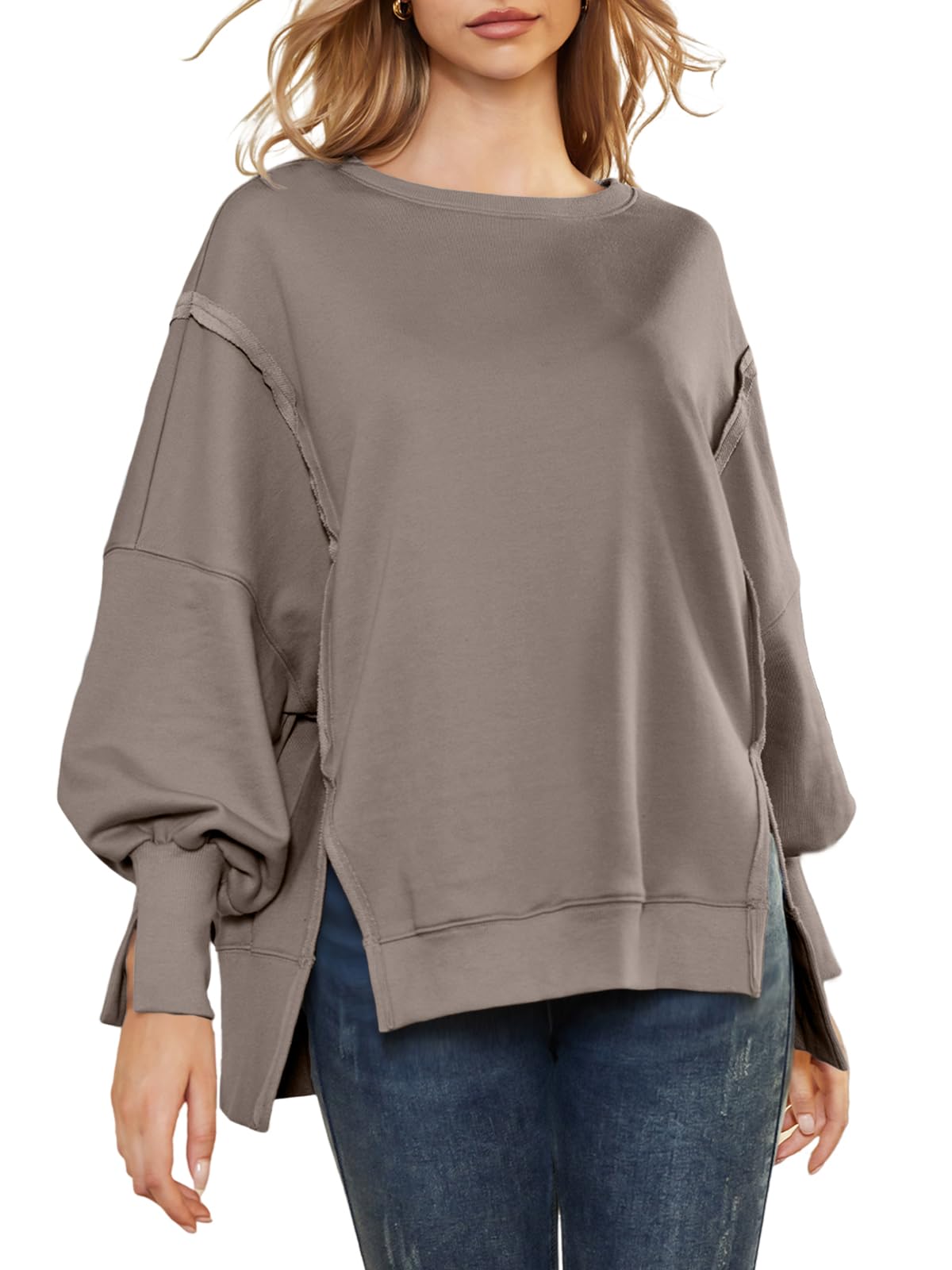 AUTOMET Womens Fall Fashion Clothes 2023 Outfits Oversized Sweatshirts Long Sleeve Shirts Casual Crewneck Pullover Trendy Maternity Sweaters, Coffeegrey
