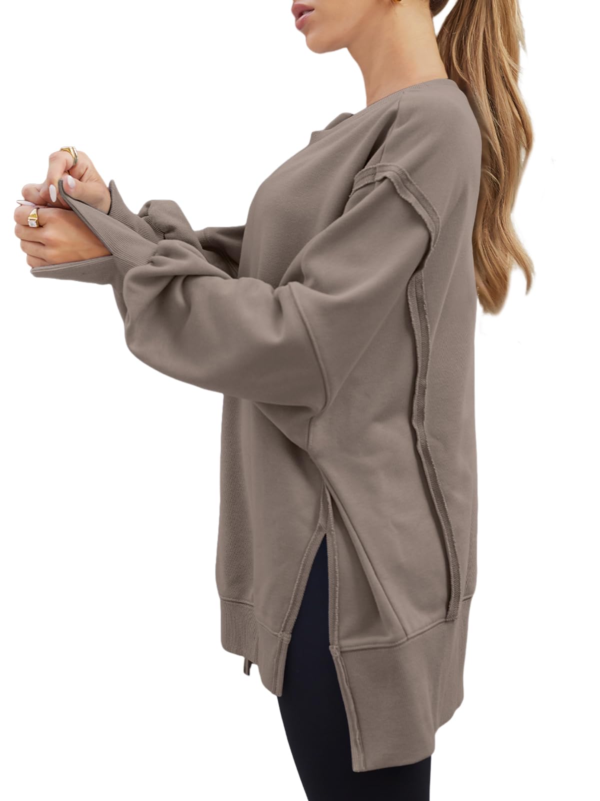 AUTOMET Womens Fall Fashion Clothes 2023 Outfits Oversized Sweatshirts Long Sleeve Shirts Casual Crewneck Pullover Trendy Maternity Sweaters, Coffeegrey