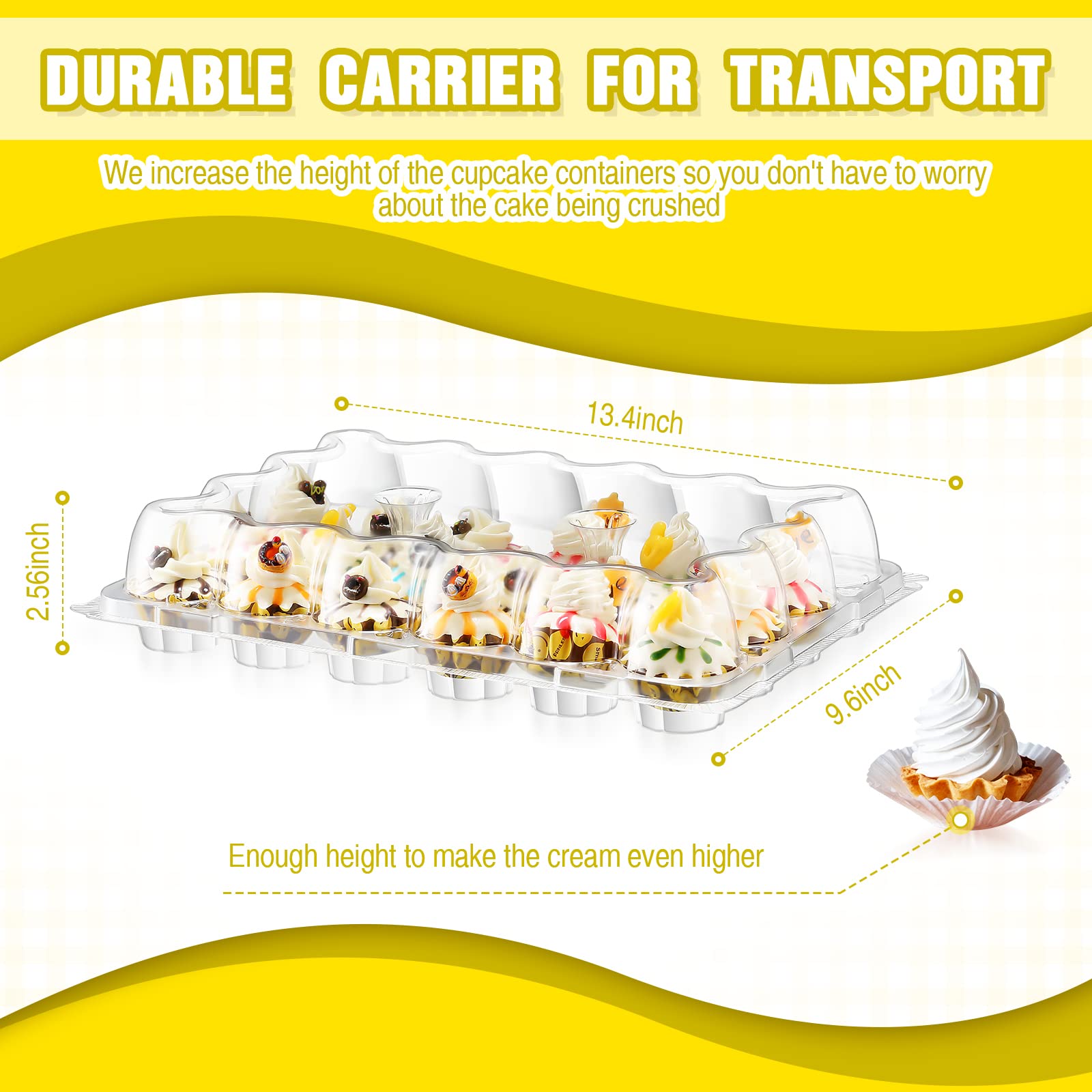 24 Pack Mini Cupcake Containers, 24 Count, Disposable Plastic Small Cupcake Boxes Bulk, High Dome Lid Cupcake Holder Cupcake Carriers for Transporting Small Cupcakes with Tall Icing