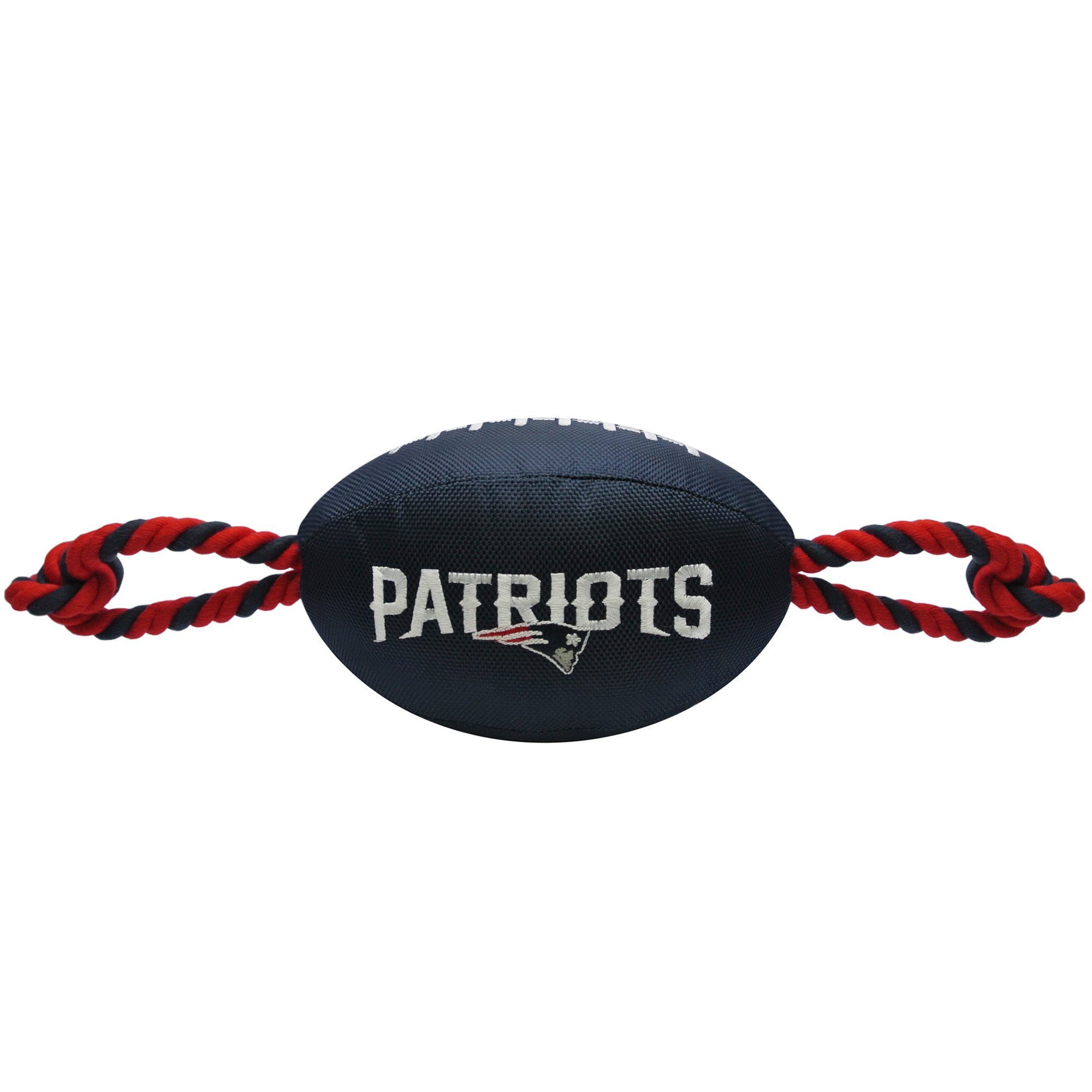 Pets First NFL New England Patriots Football Dog Toy, Tough Quality Nylon Materials, Strong Pull Ropes, Inner Squeaker, NFL Team Color