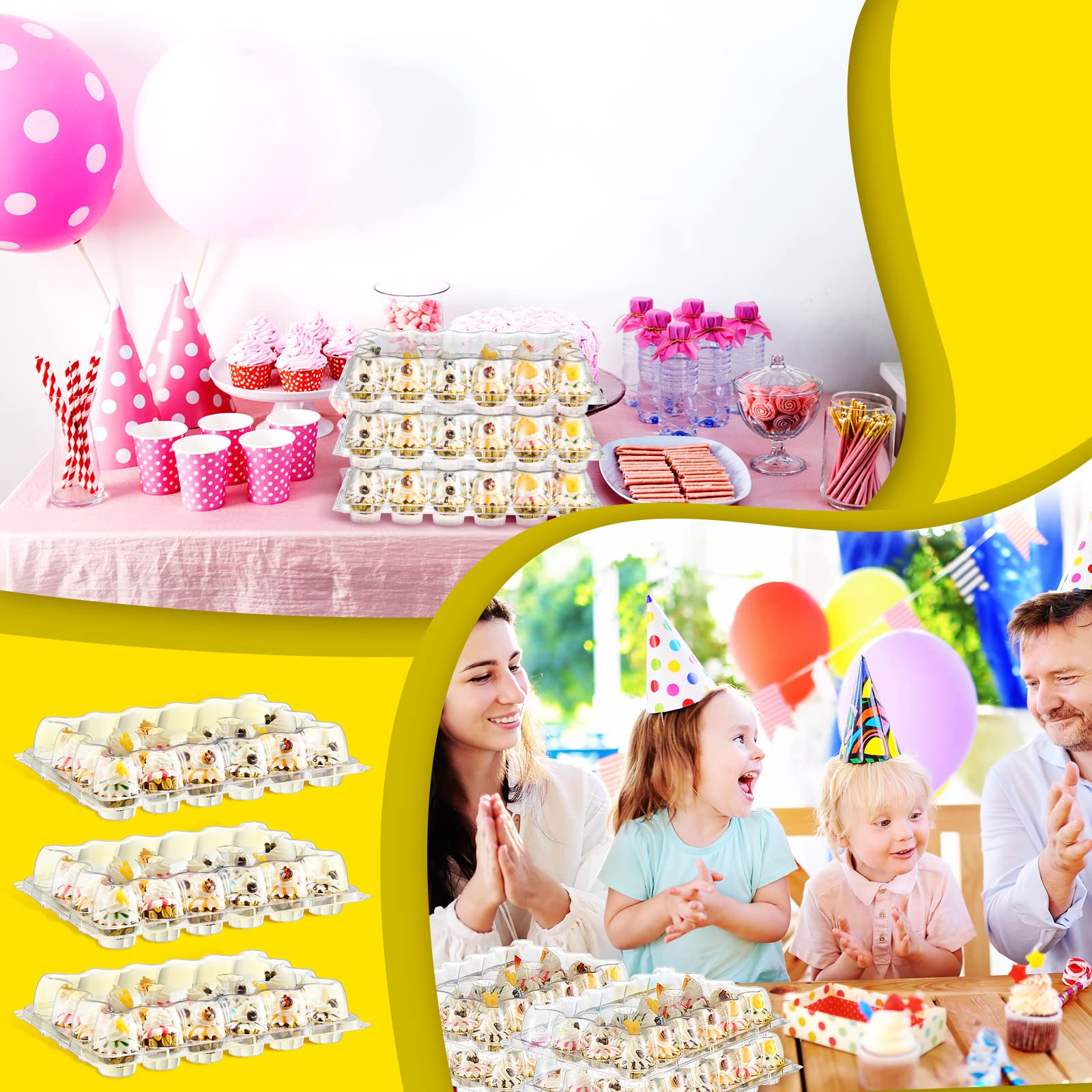 24 Pack Mini Cupcake Containers, 24 Count, Disposable Plastic Small Cupcake Boxes Bulk, High Dome Lid Cupcake Holder Cupcake Carriers for Transporting Small Cupcakes with Tall Icing