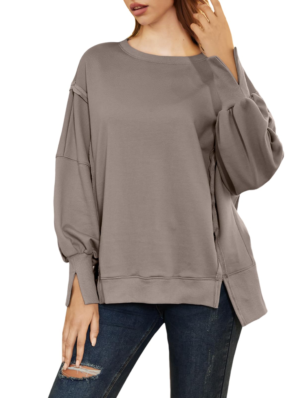 AUTOMET Womens Fall Fashion Clothes 2023 Outfits Oversized Sweatshirts Long Sleeve Shirts Casual Crewneck Pullover Trendy Maternity Sweaters, Coffeegrey