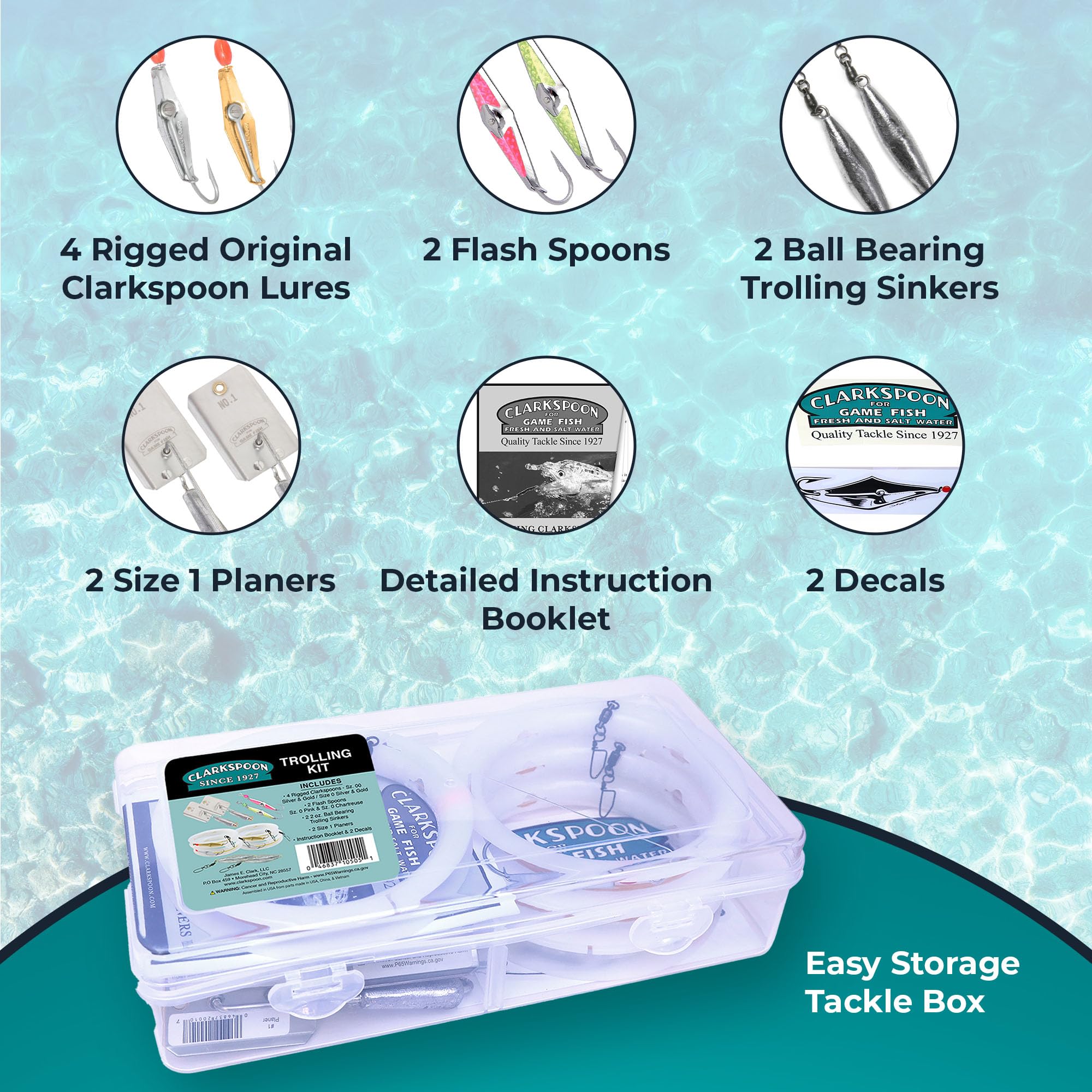 CLARKSPOON - Ready to Fish Trolling Kit - Fishing Equipment for Coastal Waters- Great for Spanish Mackerel, Bluefish, Bonito, Tuna, & More - Trolling Kit with Lures, Trolling Sinkers & Planers