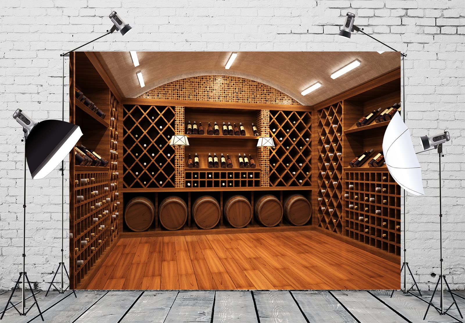 BELECO 10x8ft Fabric Wine Cellar Backdrop Luxurious Wine Vault Winery Backdrops Wine Cabinet Bottles Barrels Background Wine Theme Party Decorations Banner Wallpaper Men Women Adults Photo Props