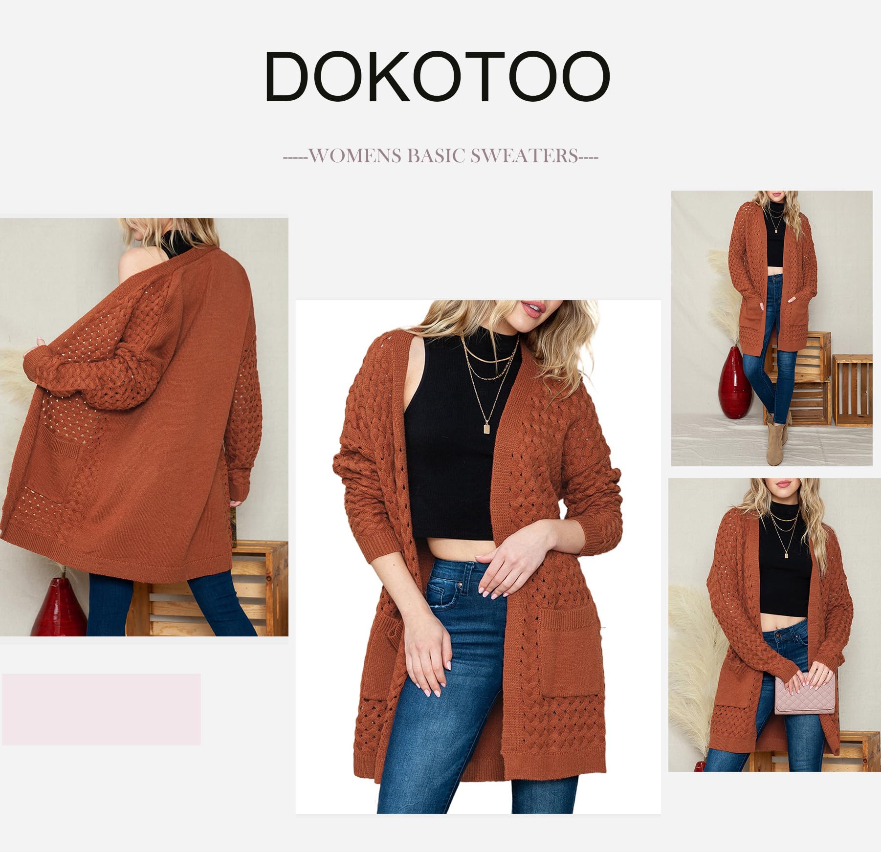 Dokotoo Oversized Cable Knit Cardigan Sweater for Women - Brown, Medium
