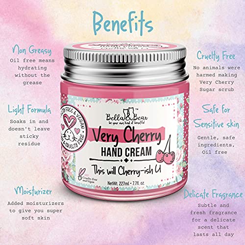Bella & Bear Very Cherry Hand Cream for Dry Hands β 6.7oz Vegan Friendly Hand Moisturizer β Non Greasy and Fast Absorbing Formula