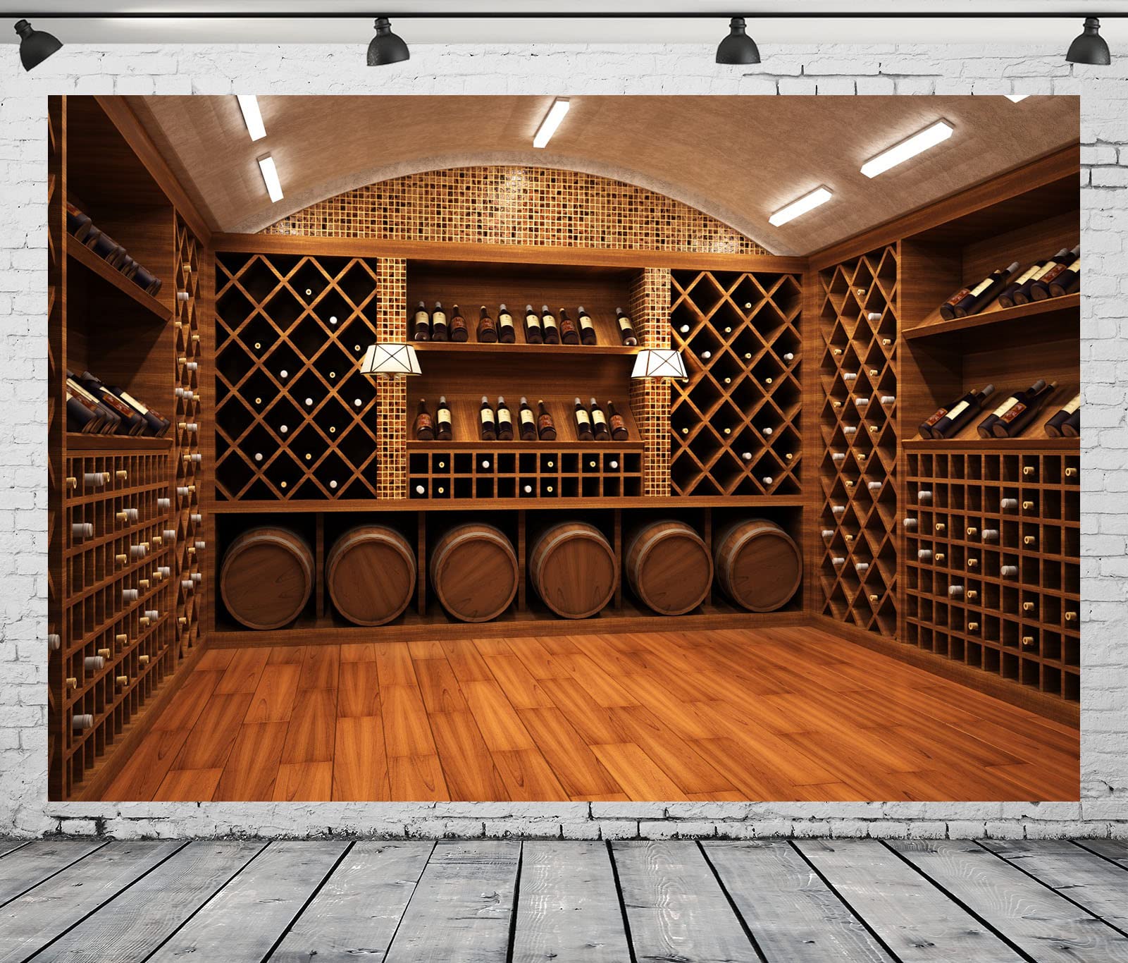 BELECO 10x8ft Fabric Wine Cellar Backdrop Luxurious Wine Vault Winery Backdrops Wine Cabinet Bottles Barrels Background Wine Theme Party Decorations Banner Wallpaper Men Women Adults Photo Props