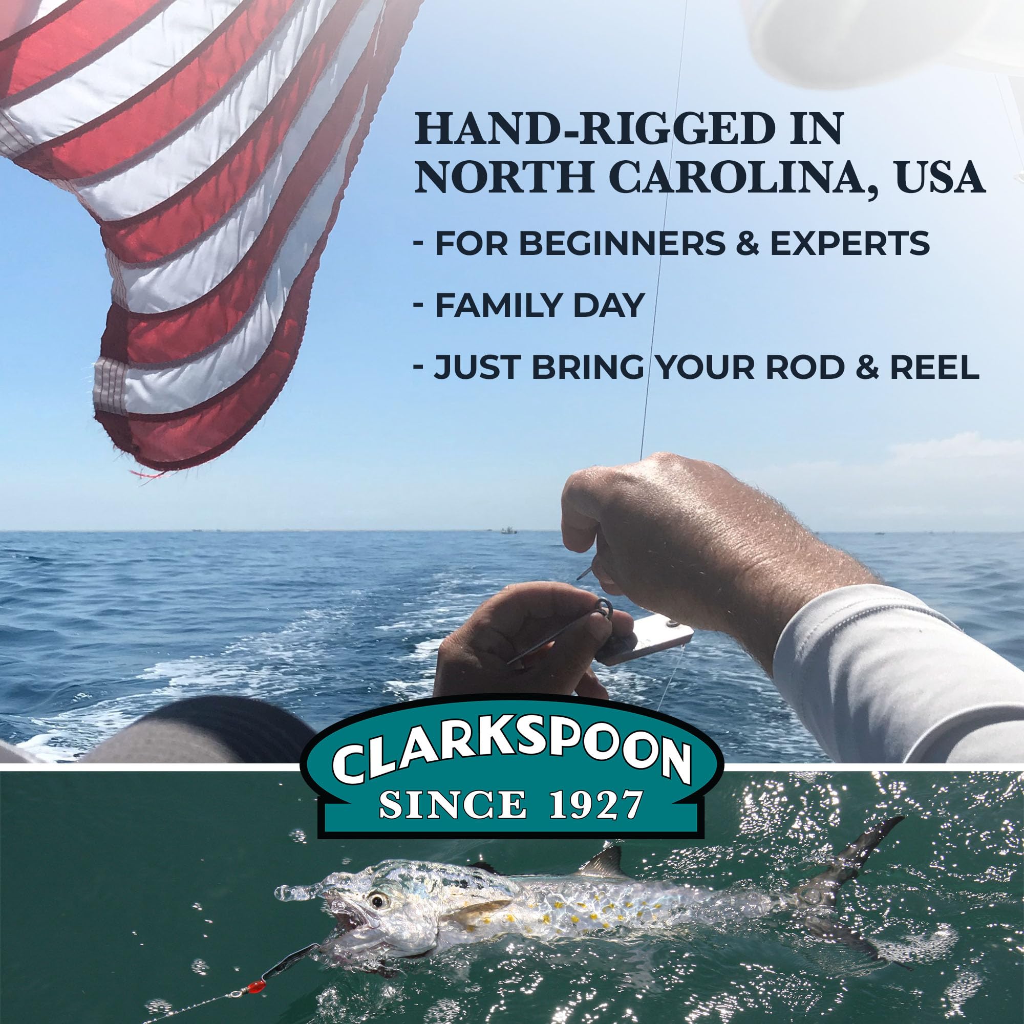 CLARKSPOON - Ready to Fish Trolling Kit - Fishing Equipment for Coastal Waters- Great for Spanish Mackerel, Bluefish, Bonito, Tuna, & More - Trolling Kit with Lures, Trolling Sinkers & Planers