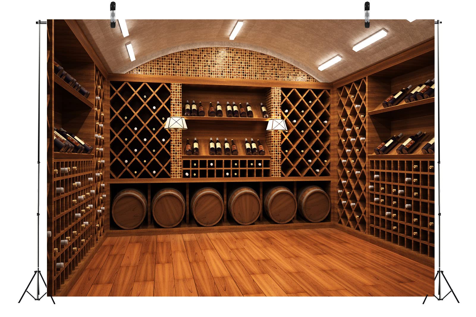 BELECO 10x8ft Fabric Wine Cellar Backdrop Luxurious Wine Vault Winery Backdrops Wine Cabinet Bottles Barrels Background Wine Theme Party Decorations Banner Wallpaper Men Women Adults Photo Props
