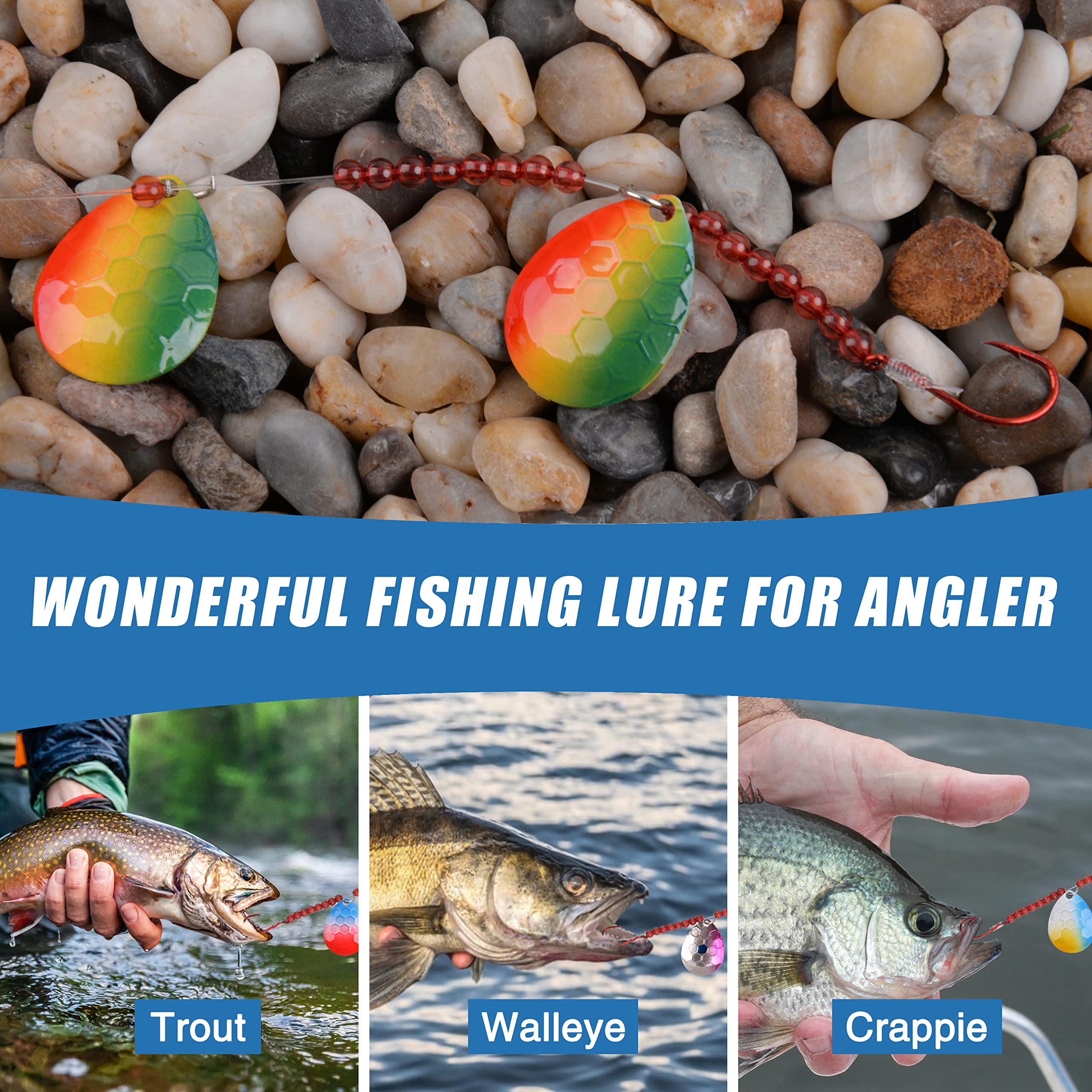 Walleye Harness Spinner Rig, 5 Packs Walleye Rig Fishing Making Kit Colorado Blades Mono Leader Hooks Clevises Beads (Mixed-10Packs)